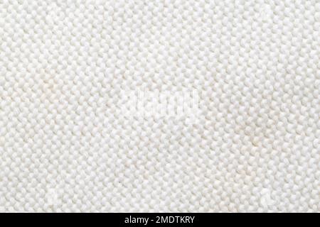 Comfortable warm knitted sweater made of white threads, background ...