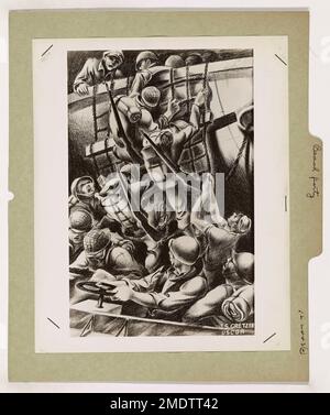 A Coast Guard-manned invasion barge heads toward the explosive beach of ...