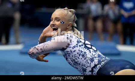 Brigham Young gymnast Rebekah Ripley performs her floor routine during ...