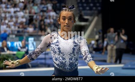 Brigham Young gymnast Sydney Benson performs her floor routine during ...