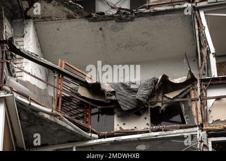 KHERSON, UKRAINE - JANAURY 22, 2023 - Aftermath of shelling of a ...