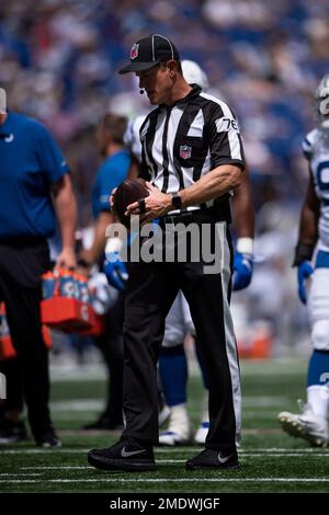 NFL umpire Alan Eck (76) walks on the field before an NFL football game ...
