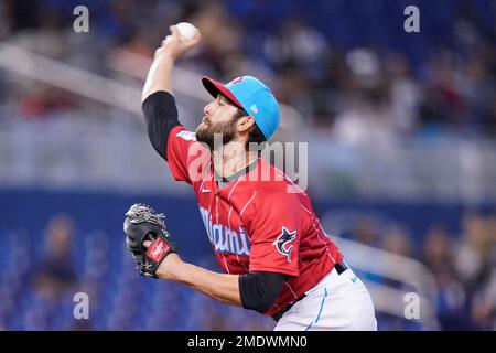 Miami Marlins relief pitcher Dylan Floro throws during a baseball game ...