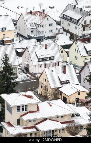 Rottweil, Germany. 23rd Jan, 2023. Snow lies on a sawed-off tree stump ...