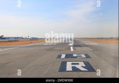 Airport Runway 19R ready for plane take off with good weather condition ...