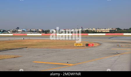 sign markings on taxiway for airplane direction at airport Stock Photo ...