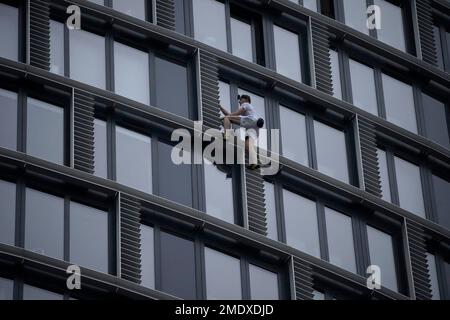 Free-solo climber George King climbs the Stratosphere Tower building, a ...