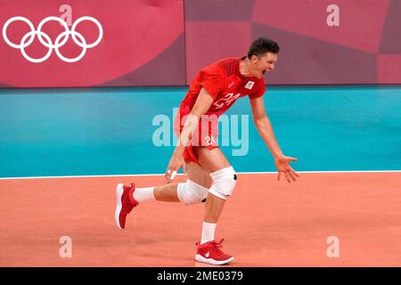 AUG 7, 2021 - Tokyo, Japan: Igor KOBZAR #24, Egor KLIUKA #18 and Ilyas ...