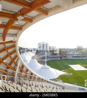 View of timber beam canopy and stand seating. Lord's Cricket Ground ...