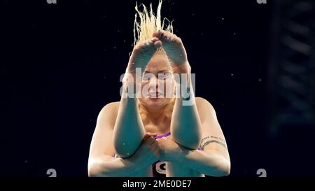 Sofiia Lyskun of Ukraine competes in women's diving 10m platform ...