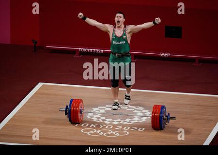 Hristo Dimitrov Hristov of Bulgaria celebrates after a successful lift ...
