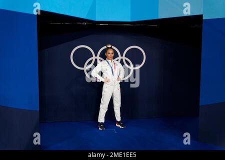 Mykayla Skinner of the United States, poses after winning the silver ...