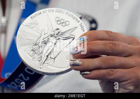 Mykayla Skinner of the United States, poses after winning the silver ...