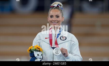 Mykayla Skinner of the United States, poses after winning the silver ...