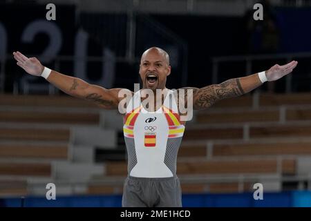 Rayderley Zapata of Spain, finishes his performance on the floor ...