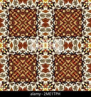 Autumn leaf quilt style vintage seamless pattern. Homely cottage core ...