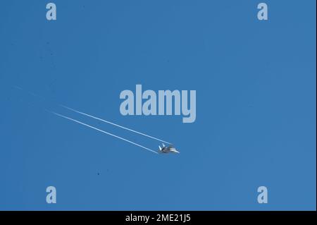 An F-15C eagle fighter jet conducts a strafe run at the Pine Castle ...