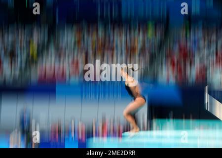 Luana Lira of Brazil competes in women's diving 1m springboard ...