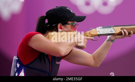 Kayle Browning, of the United States, competes in the women's trap at ...