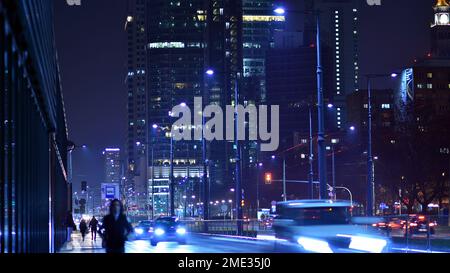 Warsaw, Poland. 23 November 2022. Evening city life in the centre of ...