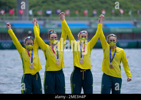 Bronze medalists Ria Thompson, Rowena Meredith, Harriet Hudson and ...