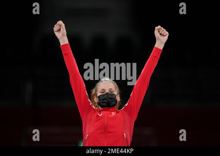 Gold medalist Matea Jelic of Croatia poses with the gold medal for the ...