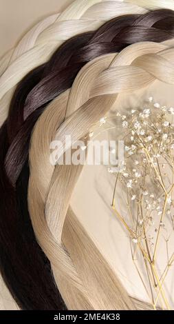 Strands of natural hair of different colors for extensions. Hair color ...
