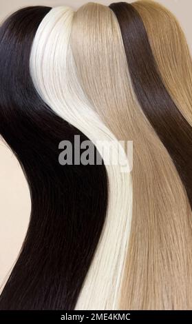 Strands of natural hair of different colors for extensions. Hair color ...