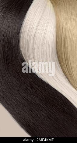 Strands of natural hair of different colors for extensions. Hair color ...