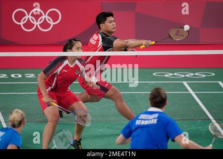 Denmark's Mathias Christiansen, right, and Alexandra Boje compete ...