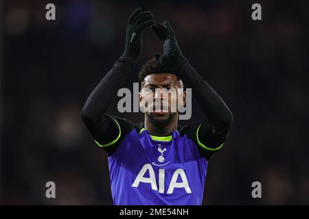 Emerson #12 of Tottenham Hotspur applauds the fans at the end of the ...