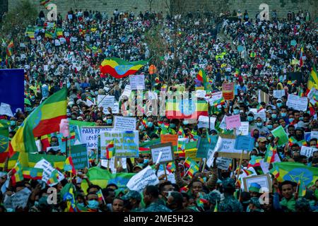 Residents of Addis Ababa Waving Ethiopia's national flag during a ...