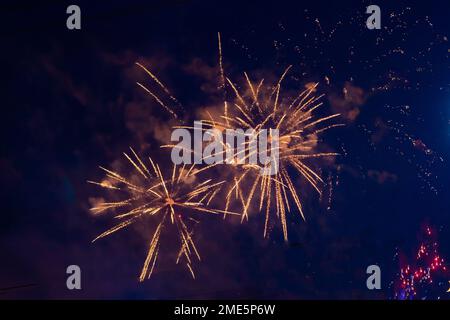 Bright, fiery fireworks against the background of the night sky Stock ...