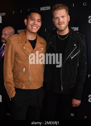 Mark Manio and Scott Hoying arrive at the Los Angeles premiere of "Pig ...