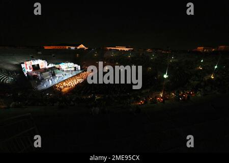 A view of the stage during 'Pagliacci' (Clowns) lyric opera, at the ...