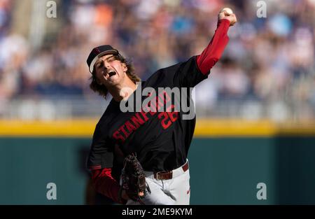Stanford starting pitcher Quinn Mathews (26) leaves the mound in the ...