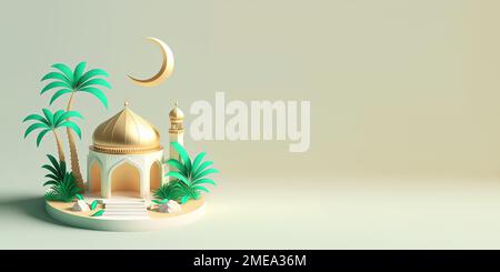 3D Mosque with Date Palms for Ramadan Background Stock Photo - Alamy