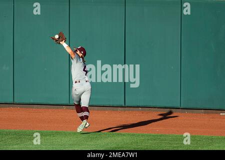 Mississippi State outfielder Rowdey Jordan (4) makes a catch against ...