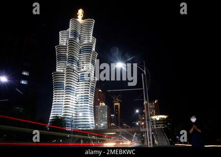 Night view of Mirae Scientists Street in Pyongyang, North Korea Friday ...
