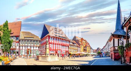 Town hall and church in Einbeck in the evening, Lower Saxony, Germany ...