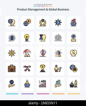 Product Managment And Global Business Line Filled Flat 5 Icon Pack Including business. modern ...