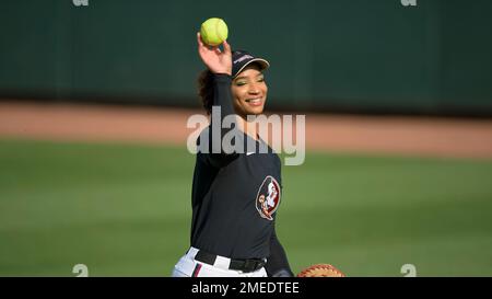 Florida State catcher Michaela Edenfield, left, and pitcher Kathryn ...