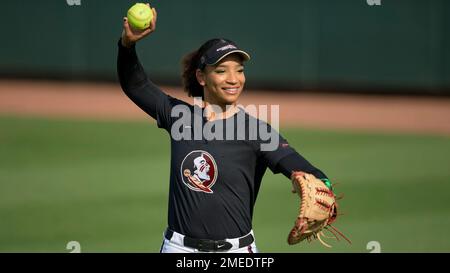 Florida State catcher Michaela Edenfield, left, and pitcher Kathryn ...