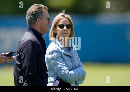 Detroit Lions owner Sheila Ford Hamp and her husband Steve walk on the ...