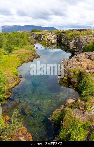 travel to Iceland - water in Silfra fissure in rift valley of ...