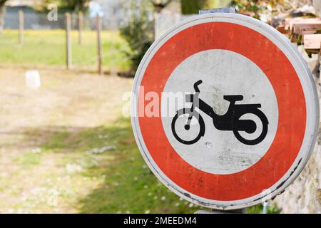 motorcycle moped prohibited traffic road sign in french text zone ...