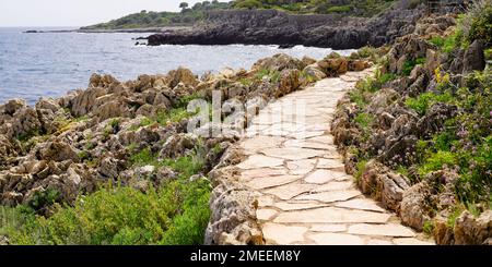 pathway stones tiles to access water sand beach in south Antibes Juan ...
