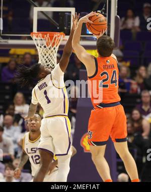Auburn guard Lior Berman (24) drives to the basket around LSU forward ...