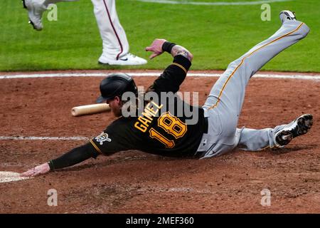 Pittsburgh Pirates' Ben Gamel (18) plays during the first baseball game ...