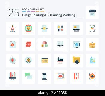 Design Thinking And D Printing Modeling Flat 5 Icon Pack Including ...